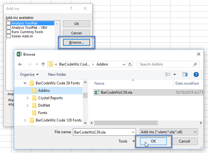 Install Code 39 Fonts Toolbar In Excel BarCodeWiz