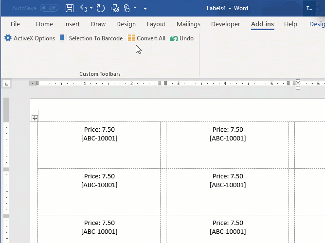 Print A Sheet Of Identical Barcode Labels In Word BarCodeWiz
